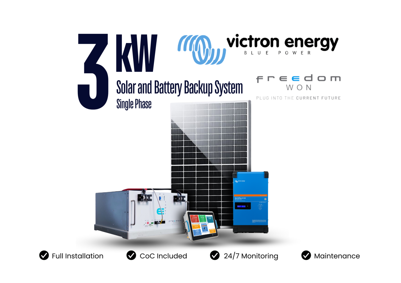 Solar and Battery Backup System - 3kW VICTRON - Ohmega Renewable Energy